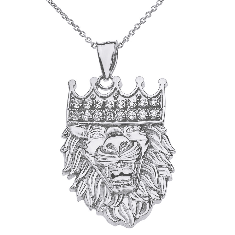 Sterling Silver Double Sided Text Embossed Cubic Zirconia Lion King ...