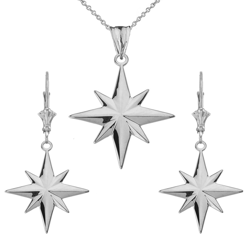 North Star Pendant Necklace Set in Sterling Silver