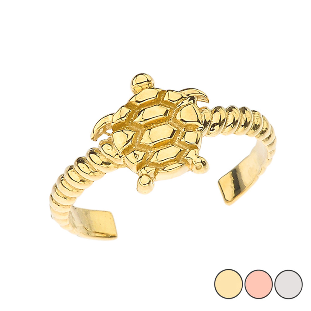 Sea Turtle Rope Toe Ring in Gold (Yellow/Rose/White)