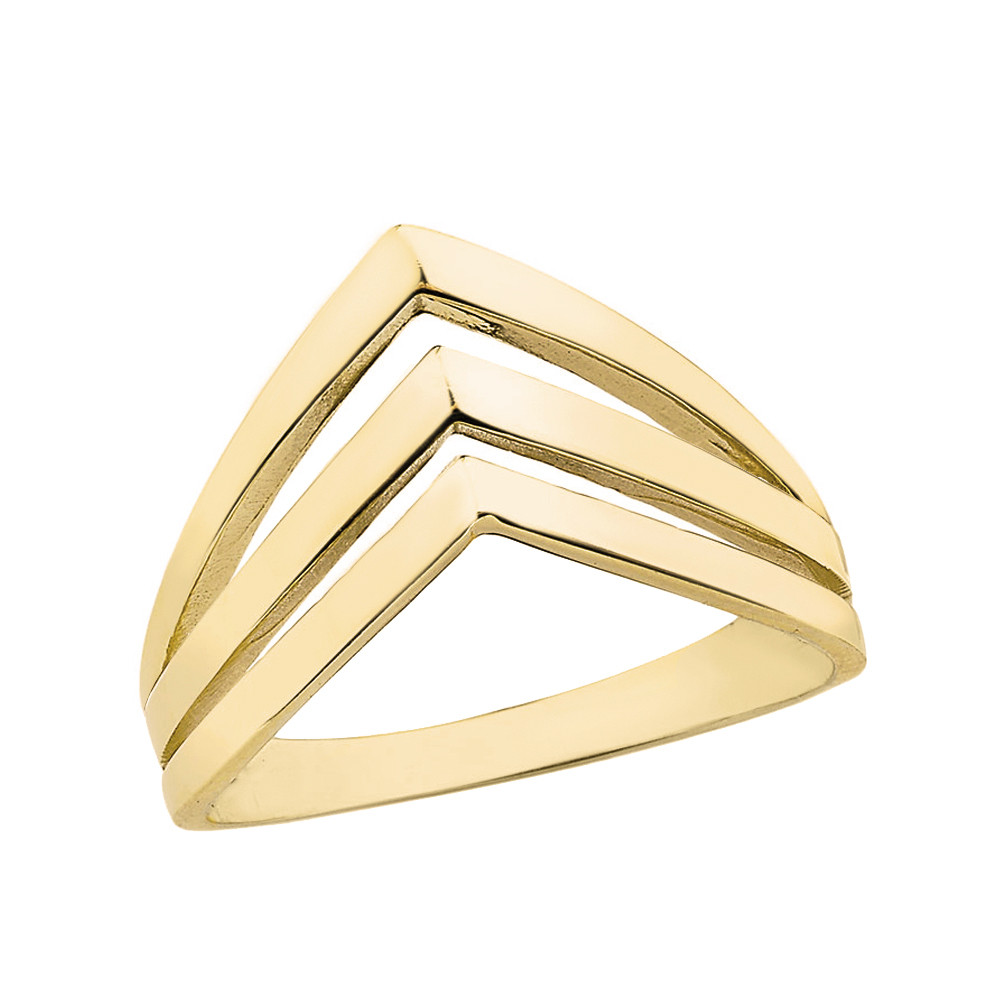 Solid Gold 3-Row Chevron Band V Ring | Factory Direct Jewelry