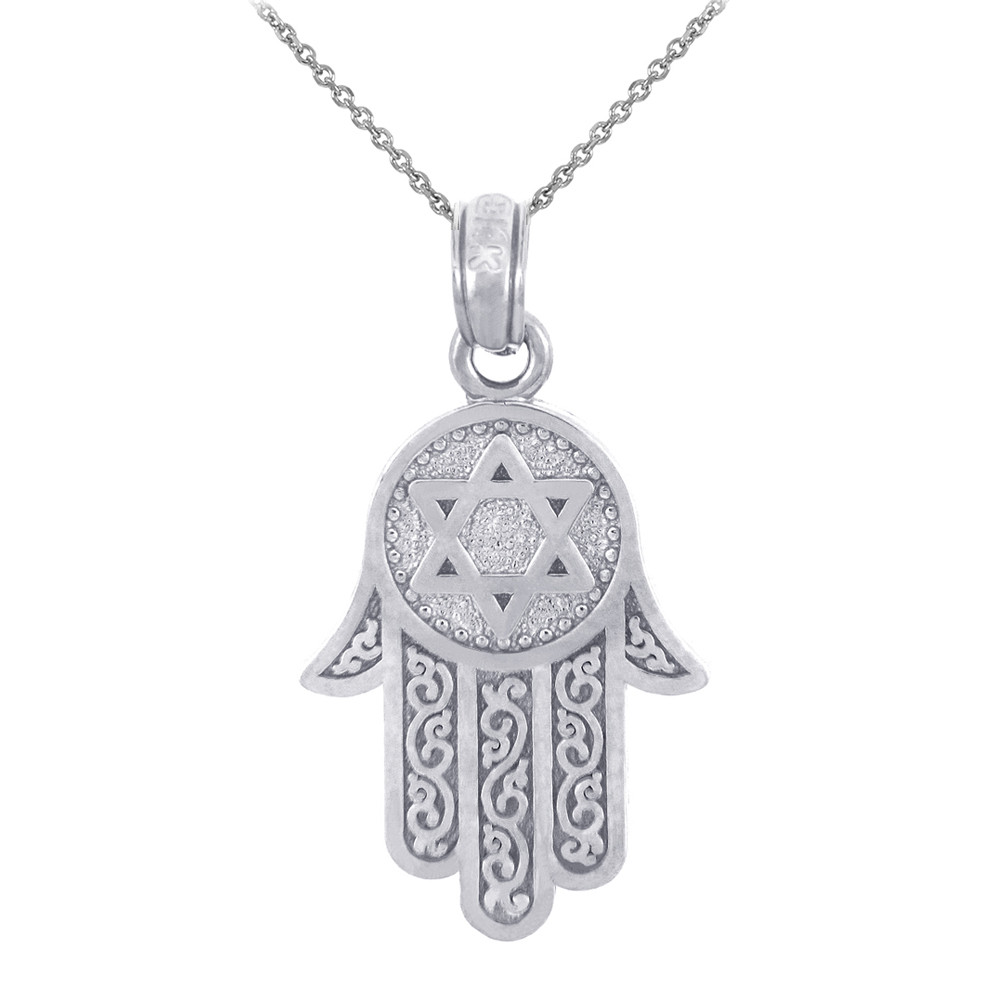 Jewish Charms and Pendants - Silver Star of David Chamesh Hamsa Pendant