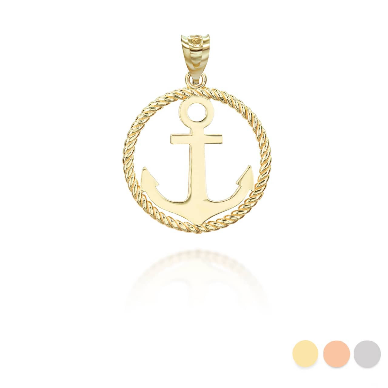 Gold Roped Circle Anchor Pendant Necklace | Factory Direct Jewelry