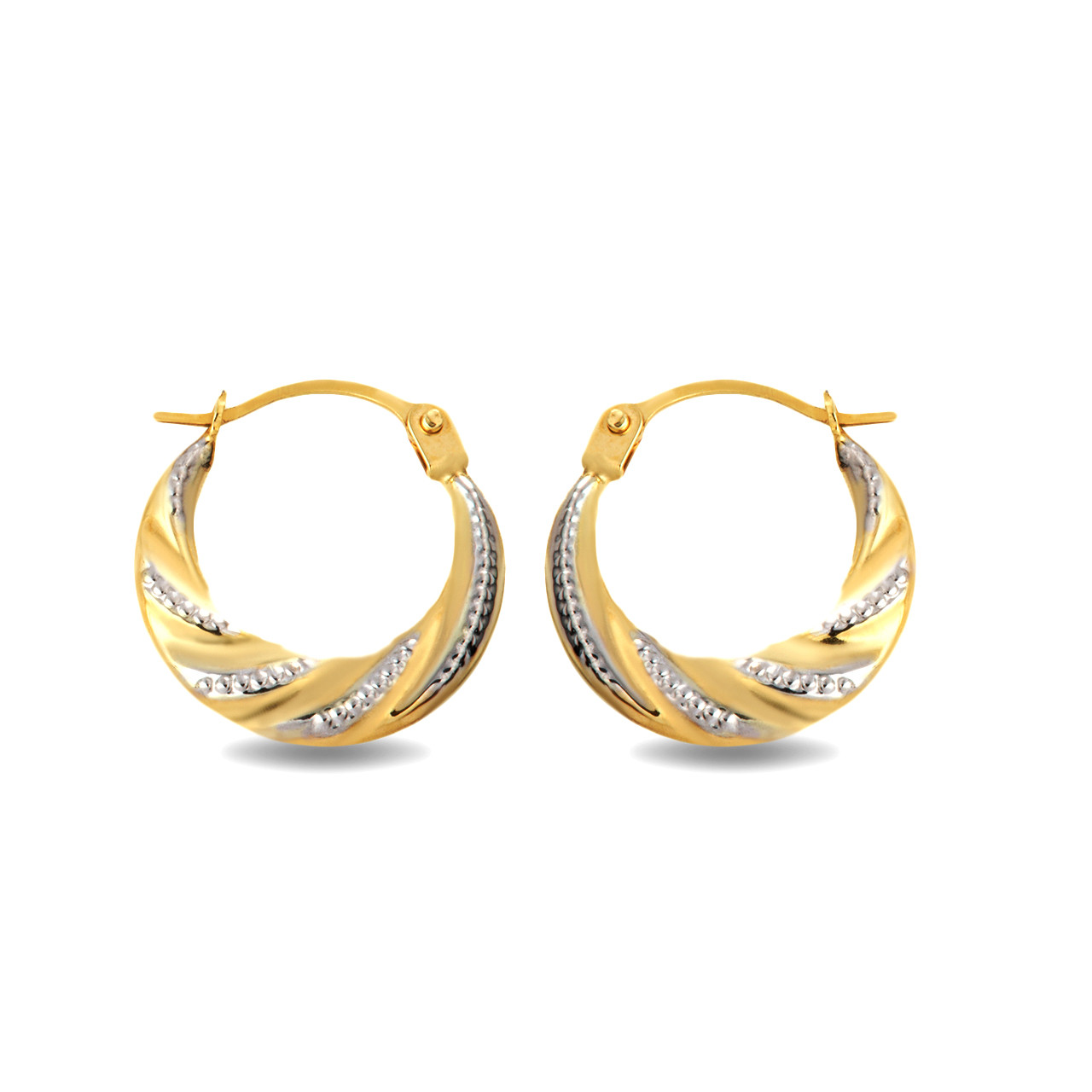 14K Two-Tone Gold Beaded & Ribbed Reversible Hoop Earrings | Factory ...