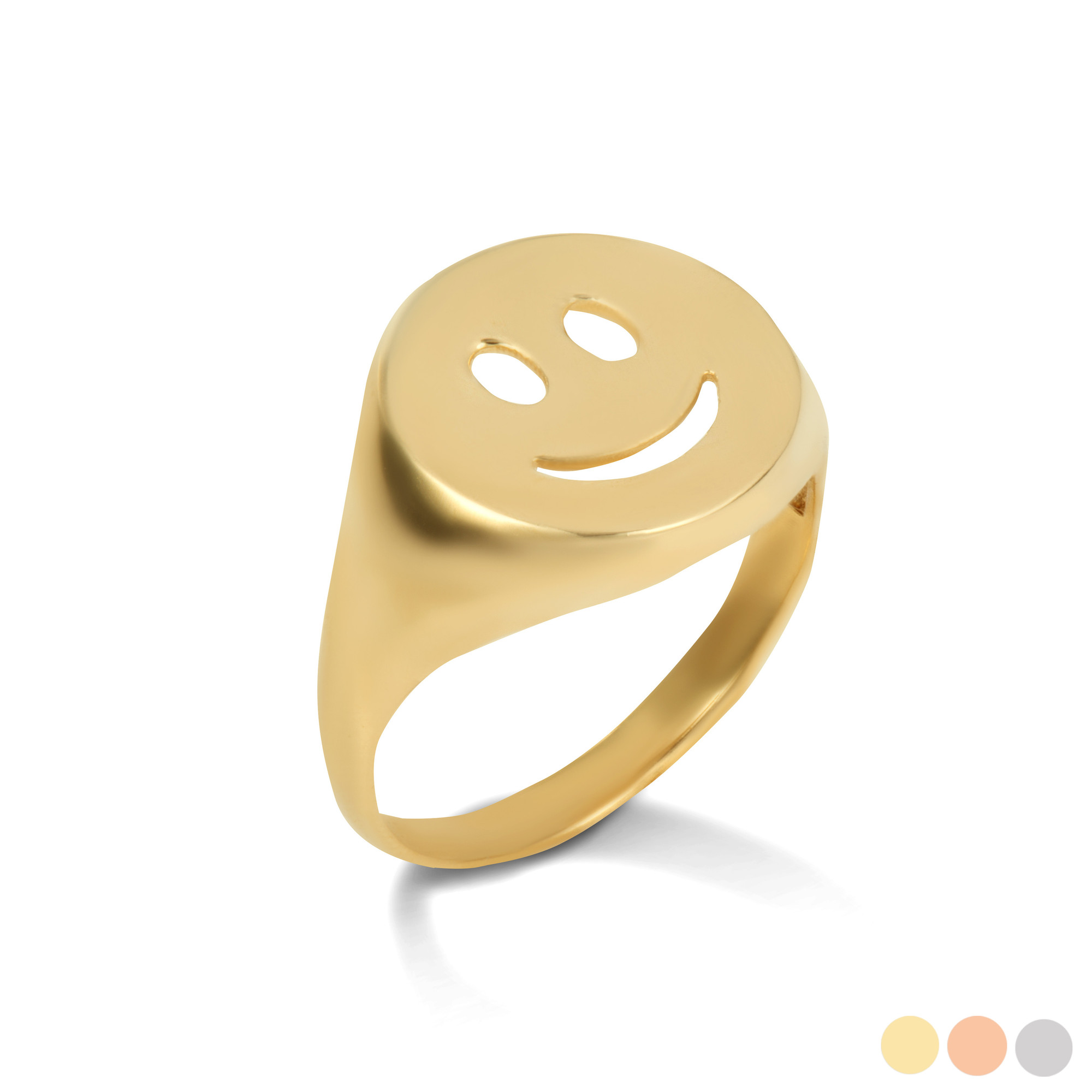 Gold Happy Smiley Face Signet Emoji Ring | Factory Direct Jewelry