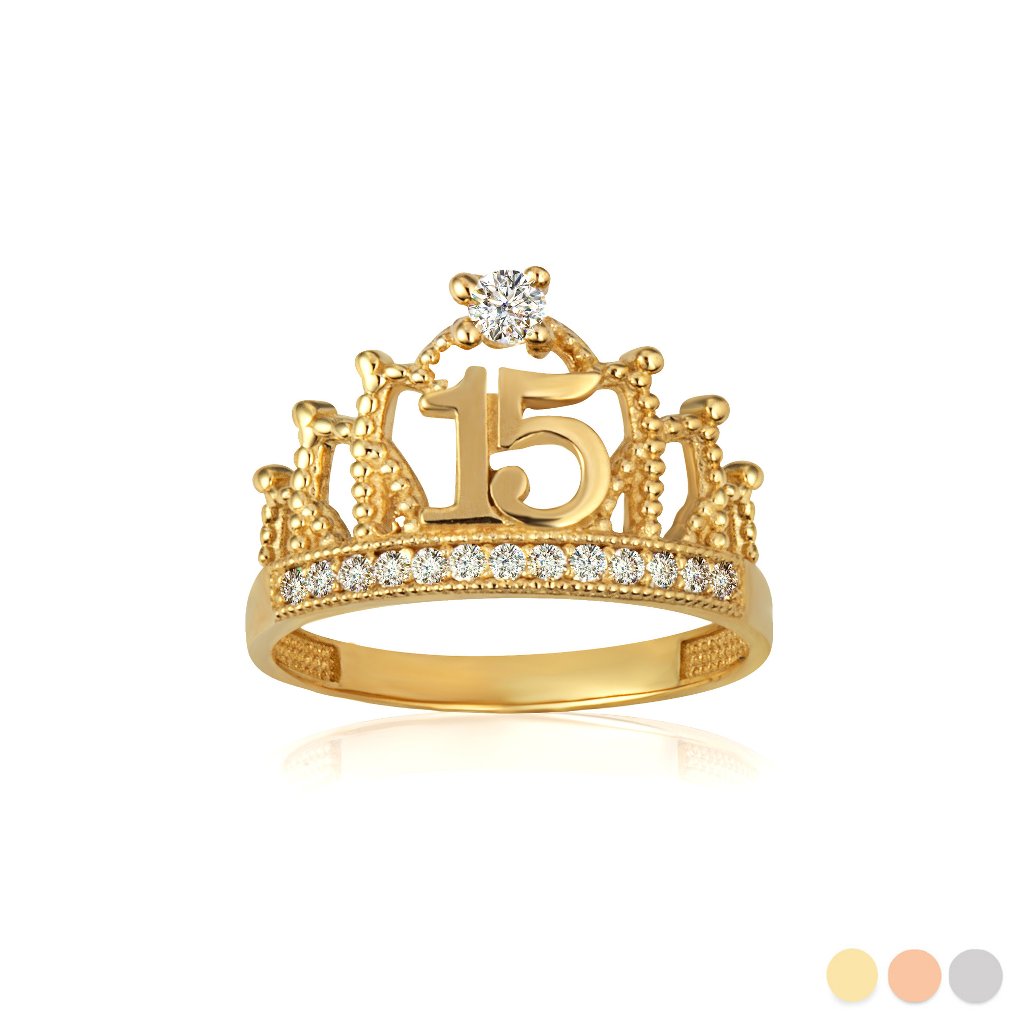 Gold 15 Años CZ Quinceañera Anillo De Corona Crown Ring | Factory ...