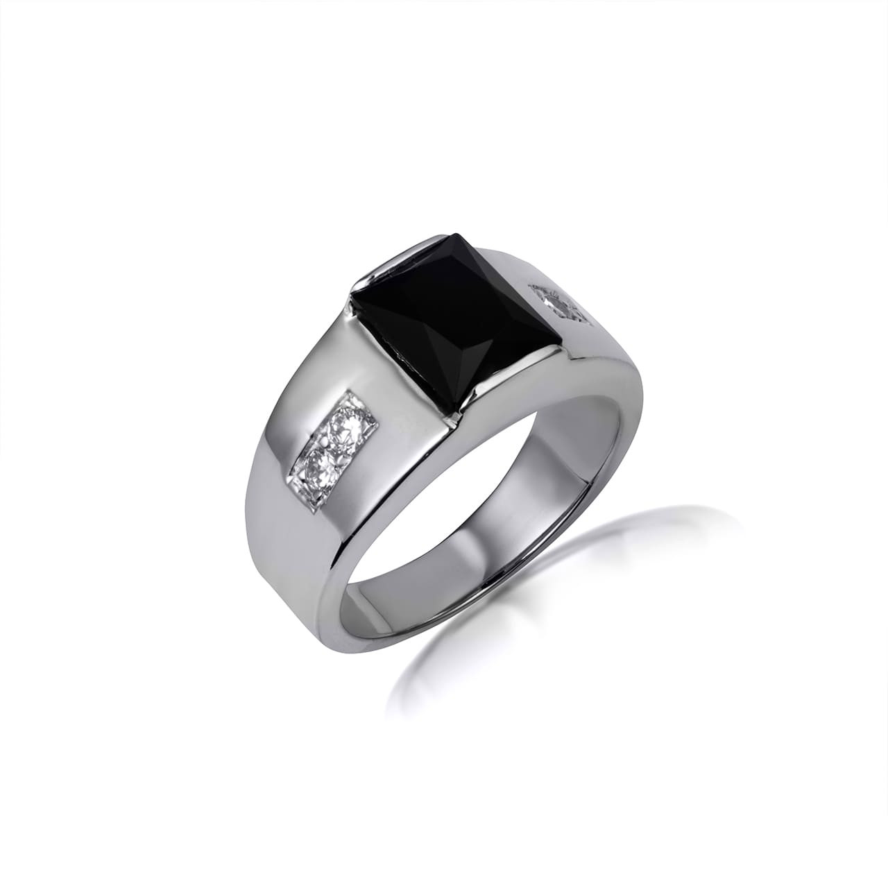 .925 Sterling Silver Emerald Cut Black Onyx Gemstone Statement Ring| Factory Direct Jewelry