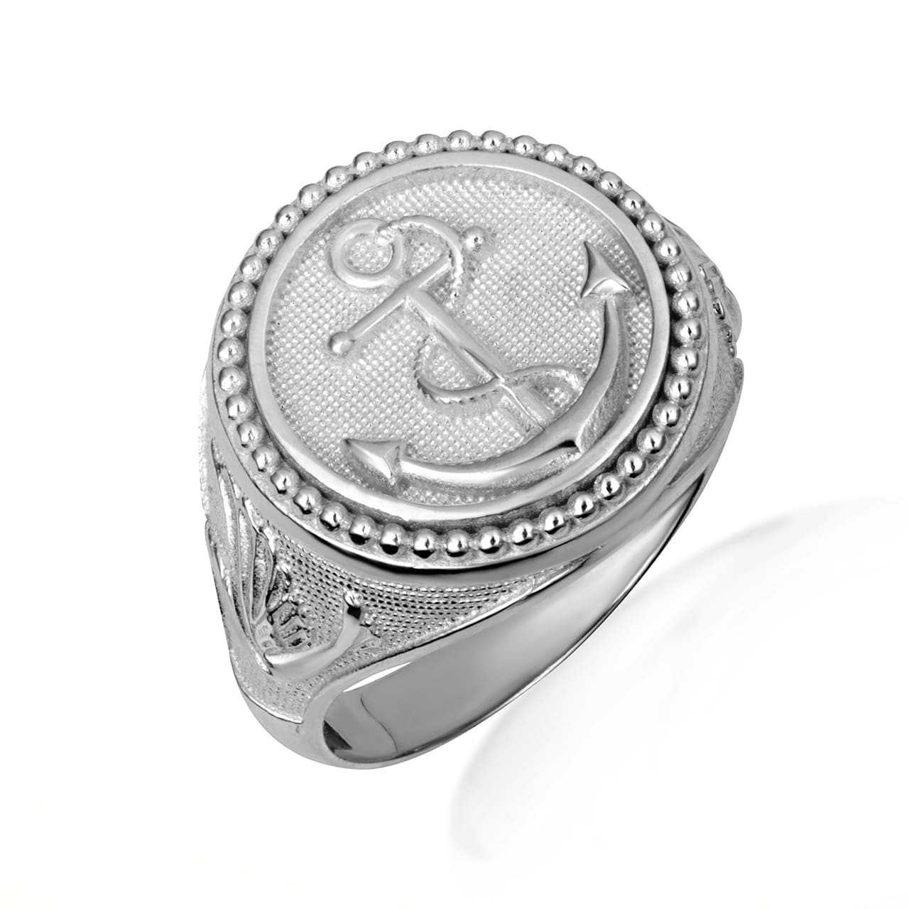 .925 Sterling Silver Nautical Anchor Rope Beaded Dove Signet Ring ...