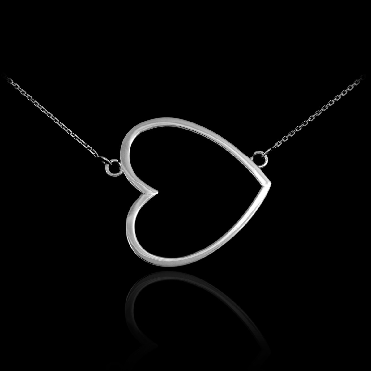 925 Sterling Silver Sideways Open Heart Necklace