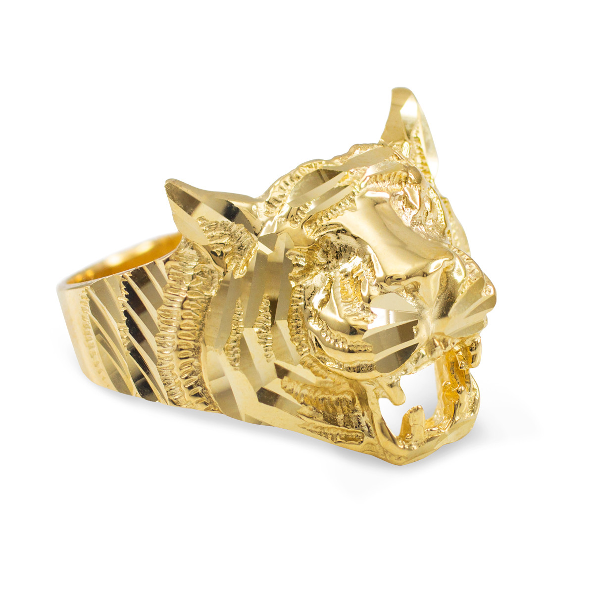 Unisex Gold Diamond Cut Tiger Ring | Tiger Rings