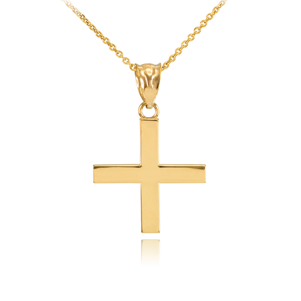 Solid Yellow Gold Greek Orthodox Floral Rose Cross Pendant Necklace