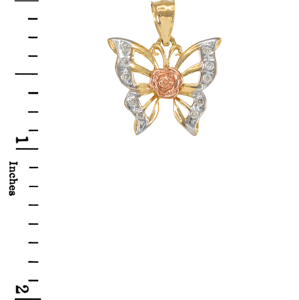 Yellow Gold Filigree Butterfly in Circle Rope Pendant Necklace