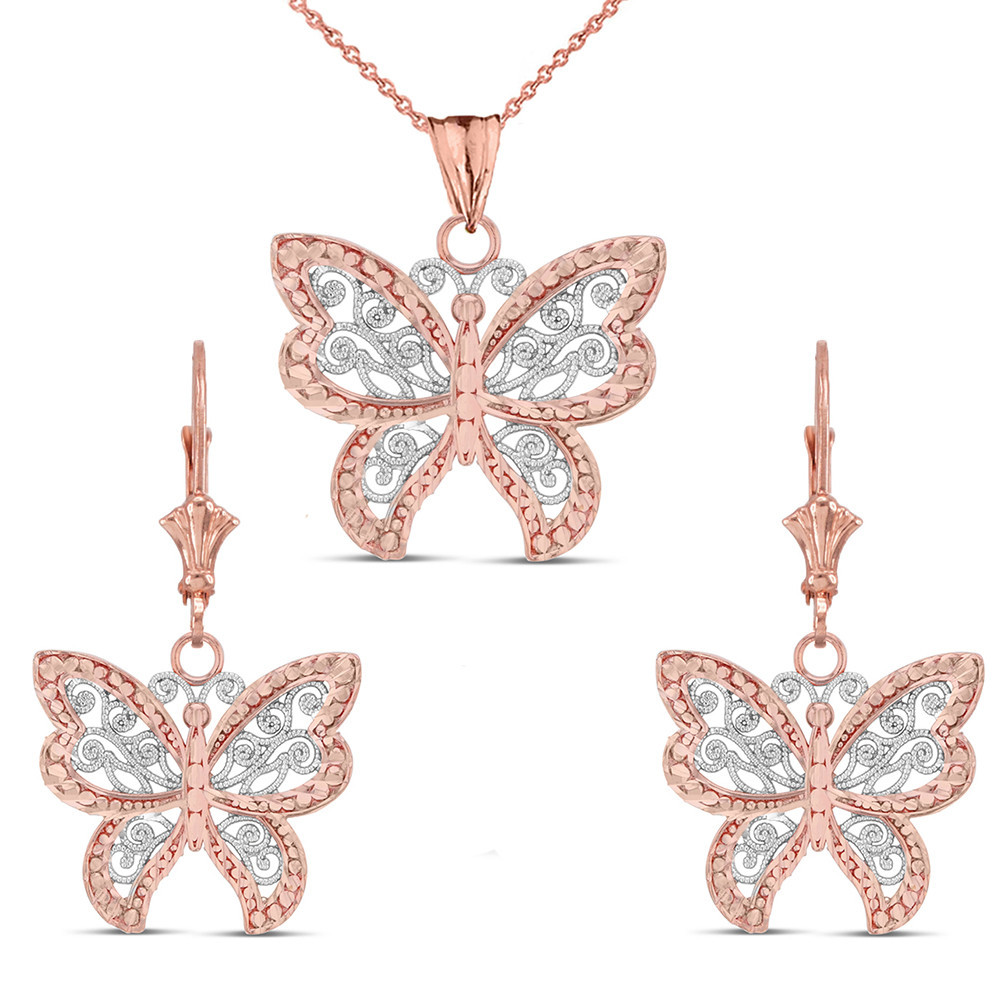 Gold Filigree Butterfly in Circle Rope Pendant Necklace