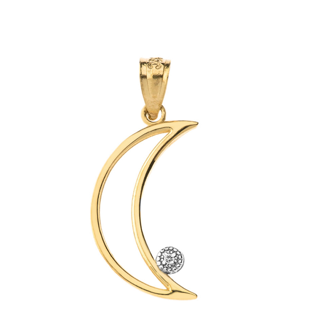 Gold Crescent Moon with Diamond Star Islamic Pendant Necklace