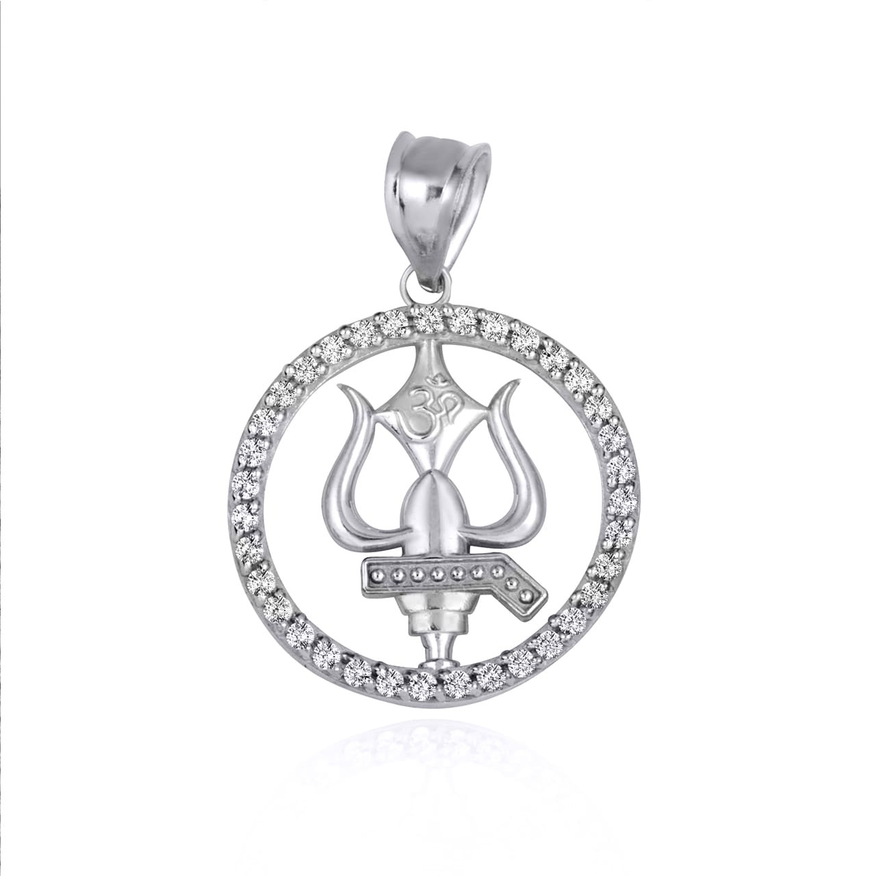 Two-Tone Gold Lord Shiva Trishul Trident Hindu Om Diamond Halo Pendant ...
