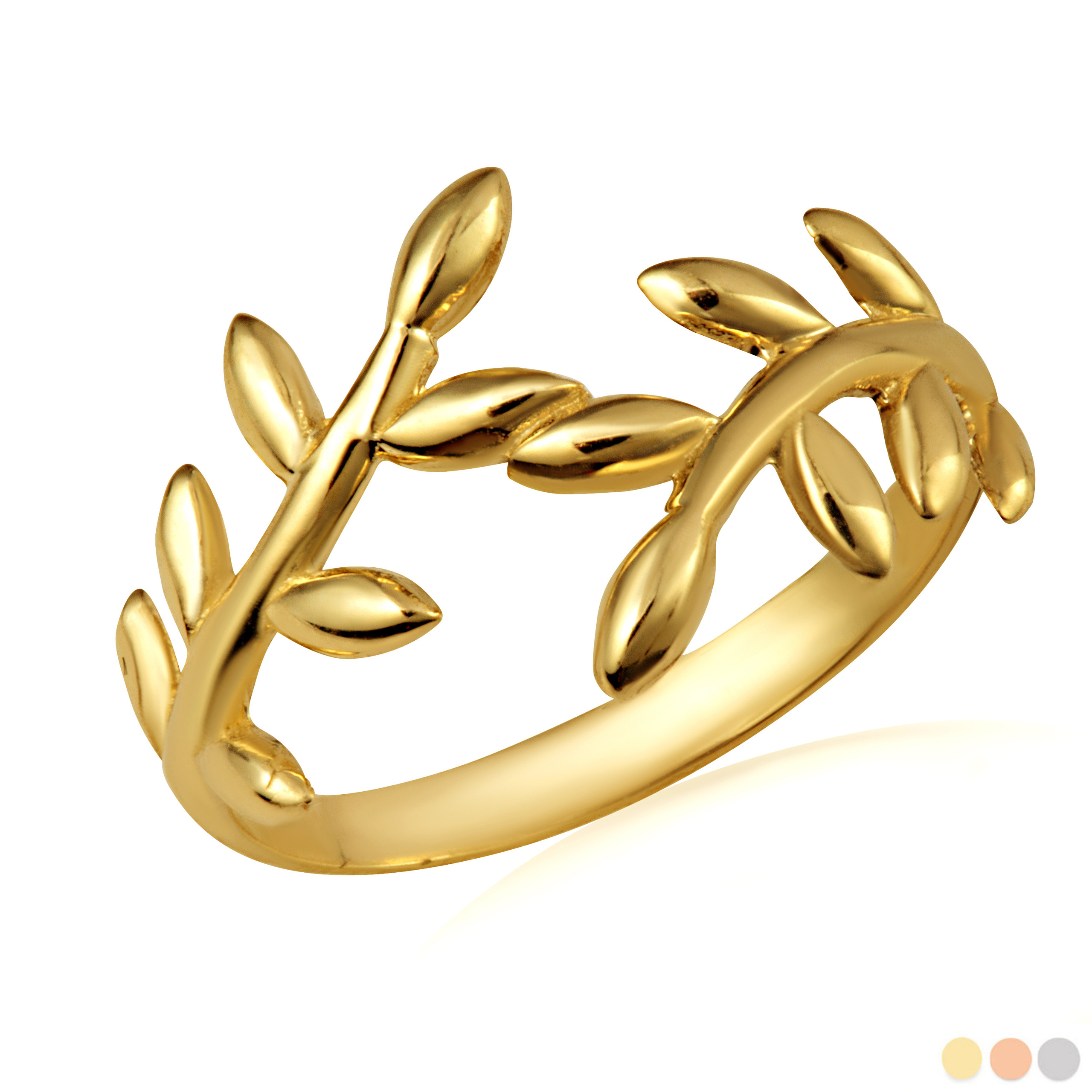 14K Polished Gold Olive Branches Necklace | Olive Branch Necklaces