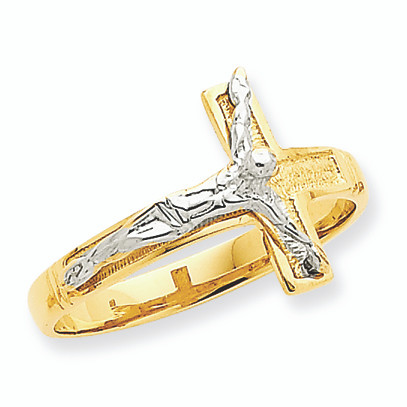 14K Gold Diamond Cut Crucifix Ring