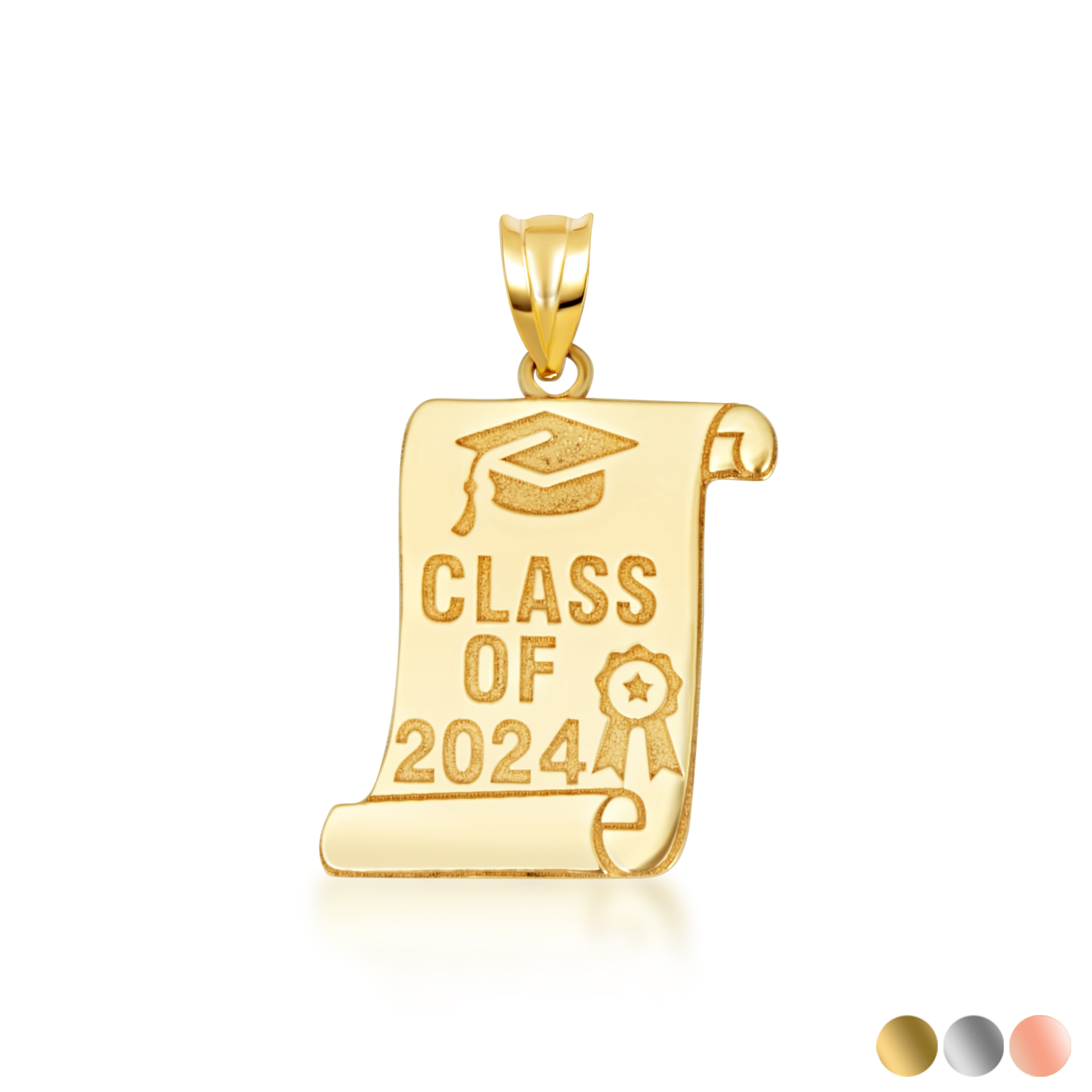 Gold Class Of 2024 Graduation Cap & Diploma Heart Pendant Necklace ...