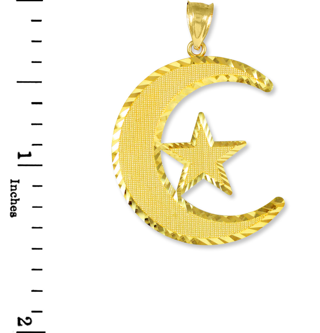 Gold Crescent Moon with Diamond Star Islamic Pendant Necklace