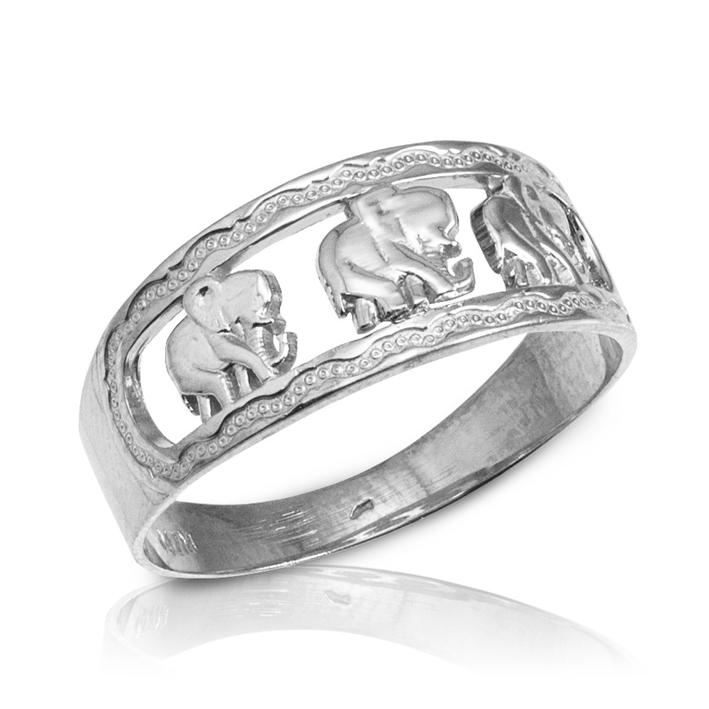 Sterling Silver Openwork Three Elephant Ring