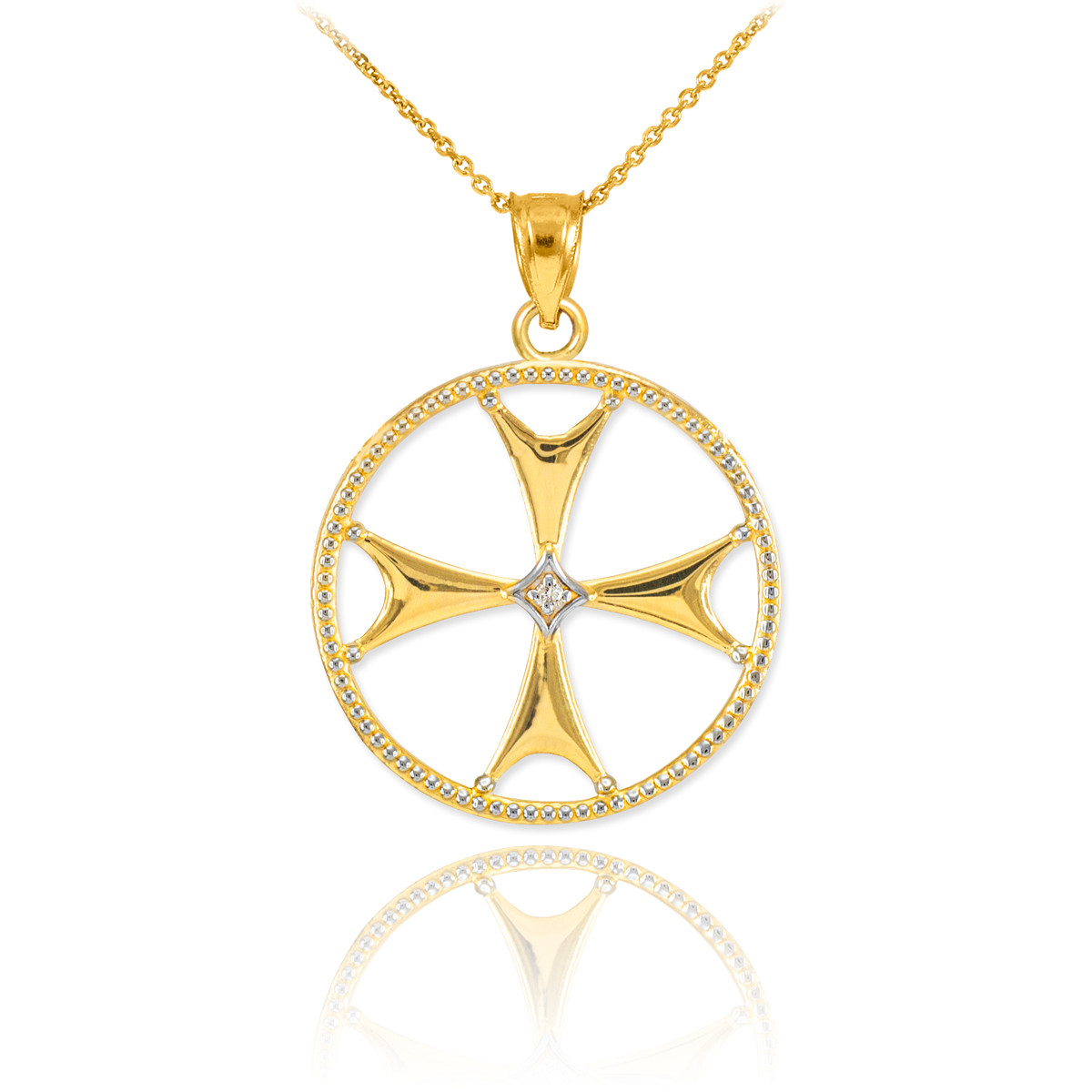 Gold Diamond Maltese Cross Pendant Necklace