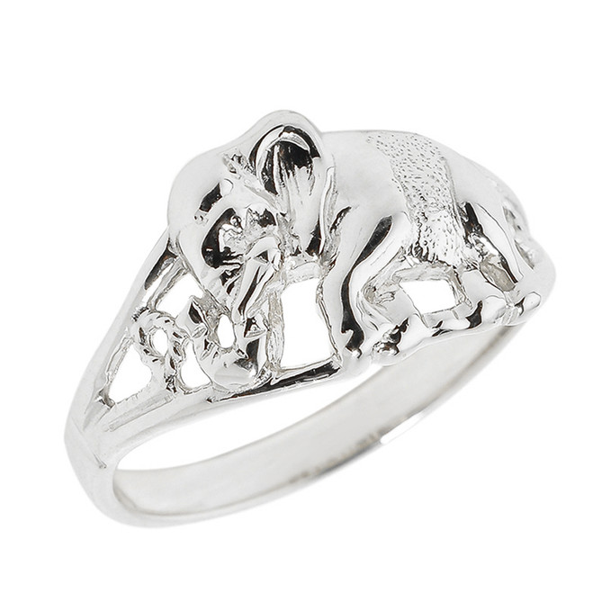 Sterling Silver Openwork Three Elephant Ring