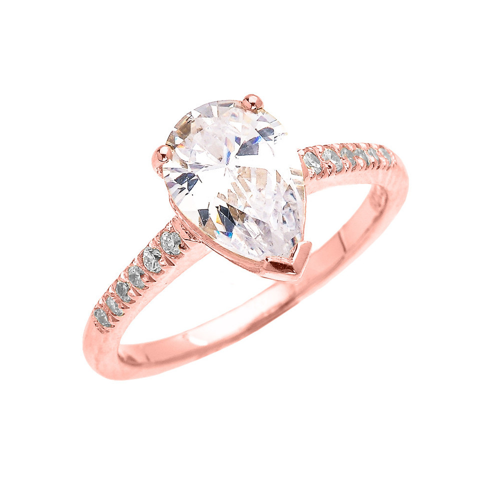 Yellow Gold Pear Shape CZ Engagement/Proposal Solitaire Ring