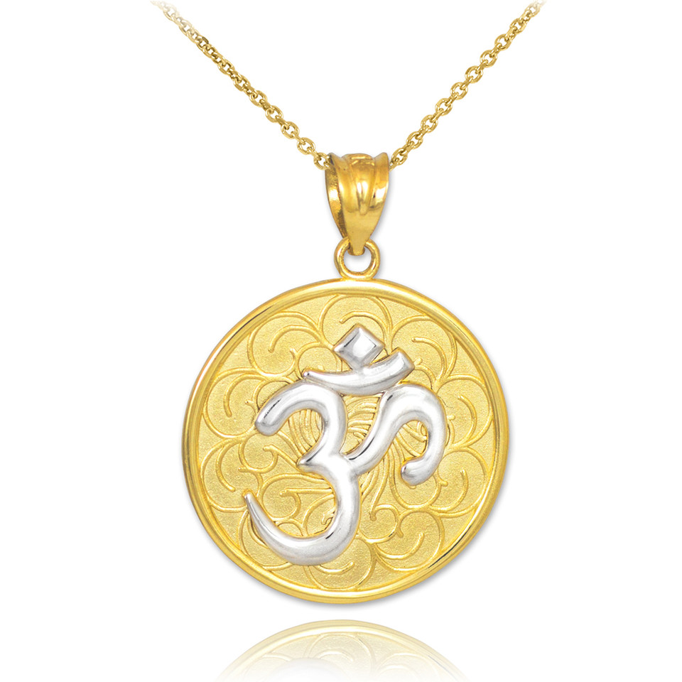 Two-Tone Gold Lord Shiva Trishul Trident Hindu Om Diamond Halo Pendant ...