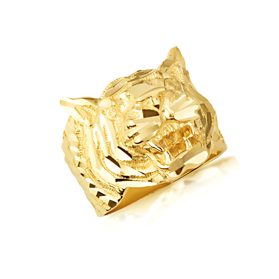 Unisex Gold Diamond Cut Tiger Ring | Tiger Rings