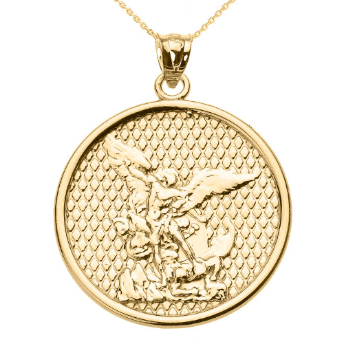 Gold Patron Saint Michael Archangel Textured Medallion Pendant Necklace ...