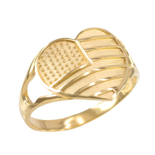 Gold Heart Shaped US American Flag Ring | Factory Direct Jewelry