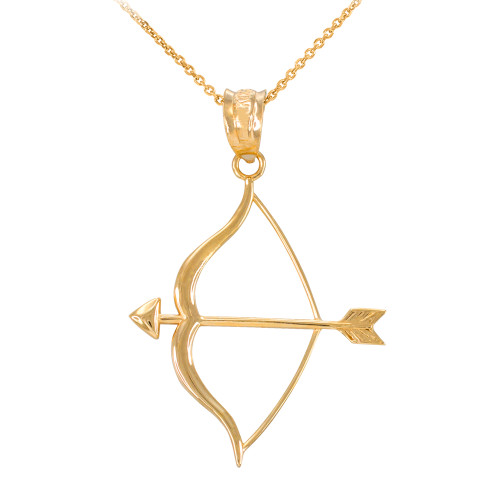 Polished Gold Bow and Arrow Pendant Necklace | Factory Direct Jewelry