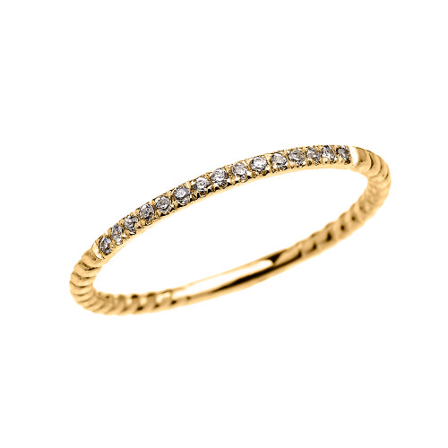 Dainty Yellow Gold Diamond Stackable Rope Design Ring
