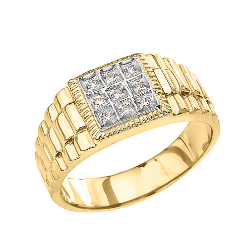 Gold Diamond Watch Band Design Men's Ring | Factory Direct Jewelry