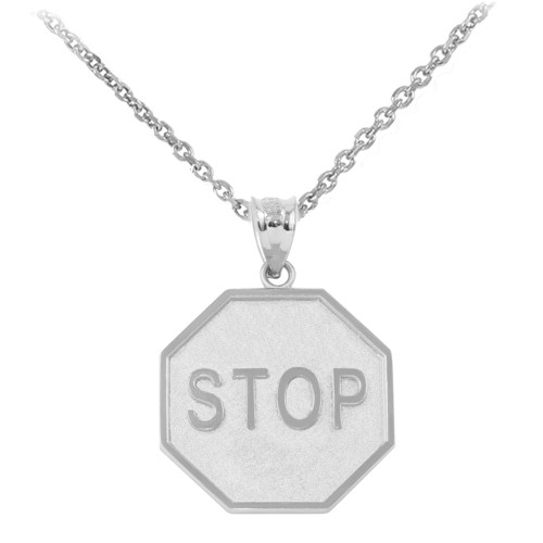 .925 Sterling Silver Stop Sign Charm Pendant Necklace | Factory Direct ...