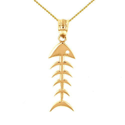 Gold Fish Bone Skeleton Pendant Necklace