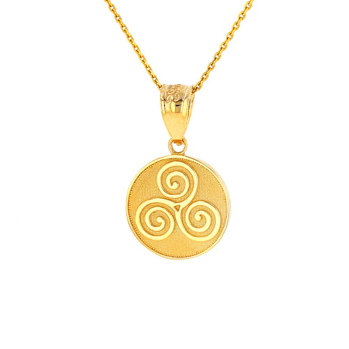 Solid Gold Celtic Triple Spiral Triskele Irish Knot Disc Medallion ...
