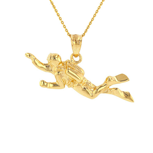 Solid Gold Ocean Scuba Diver Underwater Exploration Pendant Necklace ...