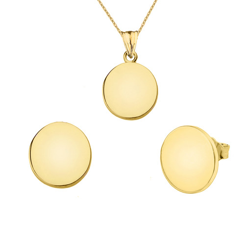 Solid Gold Simple Round Pendant Necklace