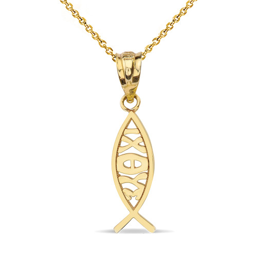Solid Gold Ichthus (ichthys) Greek Jesus Fish Pendant Necklace