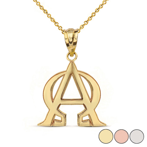 Gold Christian Alpha and Omega Symbol Milgrain Pendant Necklace ...