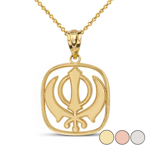 Double Edged Sword The Khanda Sikhs Pendant Necklace in Solid Gold ...