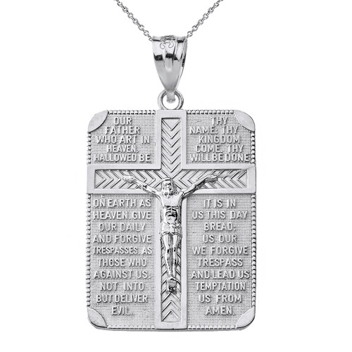 Sterling Silver The Lord's Our Father Prayer Crucifix Rectangular Tag ...