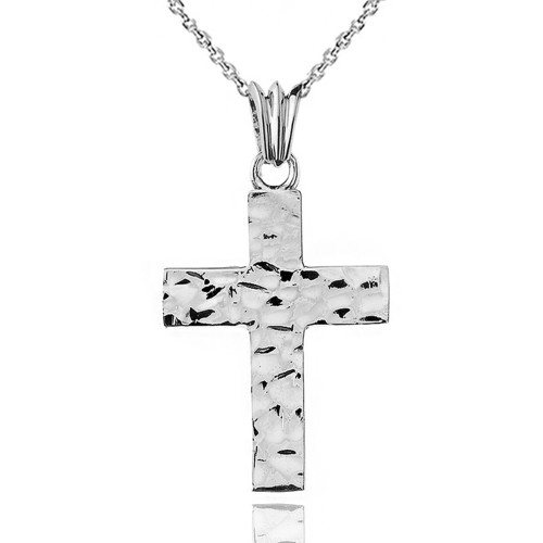 Hammered Solid Cross in Sterling Silver (1.8")