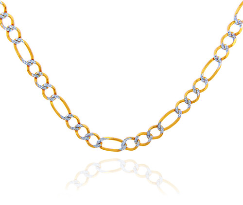 Gold Chains and Necklaces - Figaro Pave Two-Tone 10K Gold Chain 2.7 mm