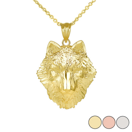 Wolf Head Pendant Necklace in Gold (Yellow/Rose/White)