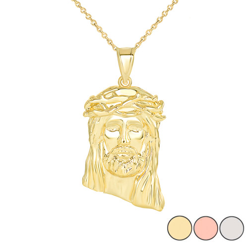 Jesus Christ Head Small Pendant Necklace in Gold (Yellow/ Rose/White)