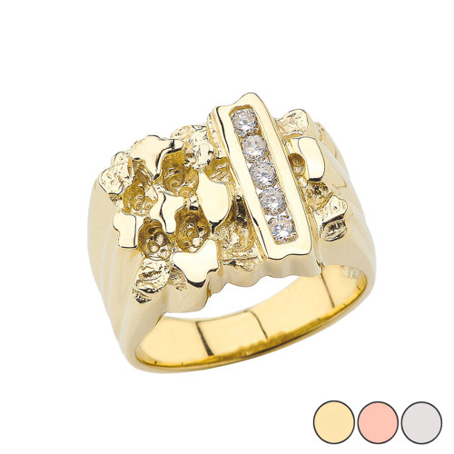 Gold Men's Diamond Bar Nugget Ring | Factory Direct Jewelry