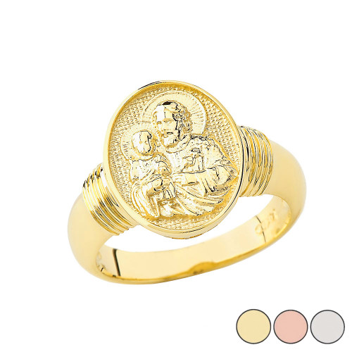 Gold Religious Patron Saint Joseph Oval Signet Ring | Factory Direct ...
