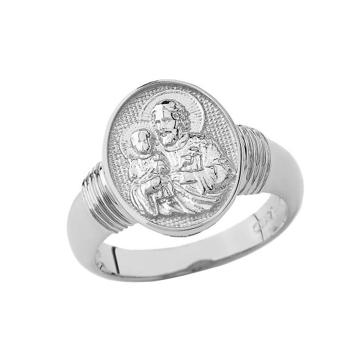 .925 Sterling Silver Religious Patron Saint Joseph Oval Signet Ring ...