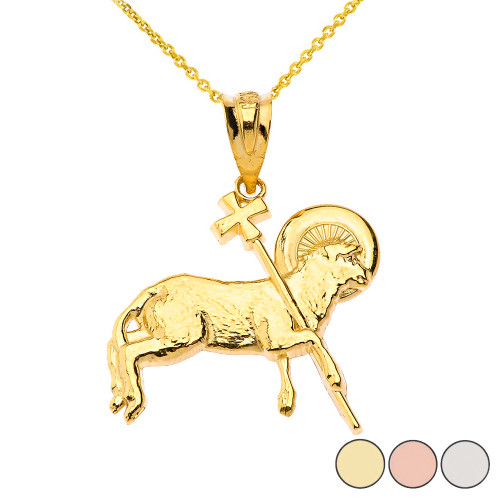 The Lamb of God Pendant Necklace in Solid Gold (Yellow/Rose/White)